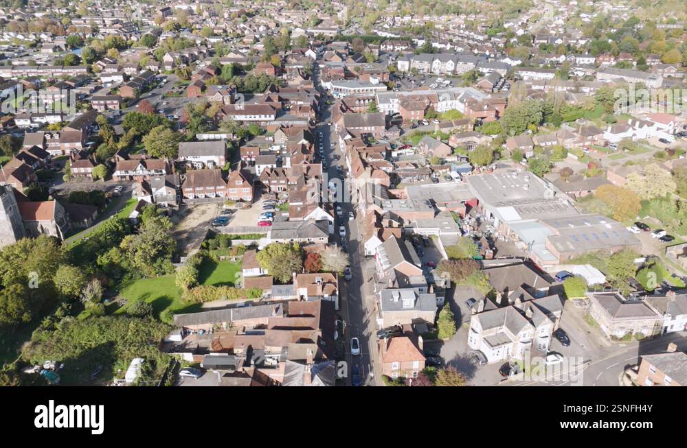 Orbital aerial view of Burnham High Street, emphasizing its unique ...