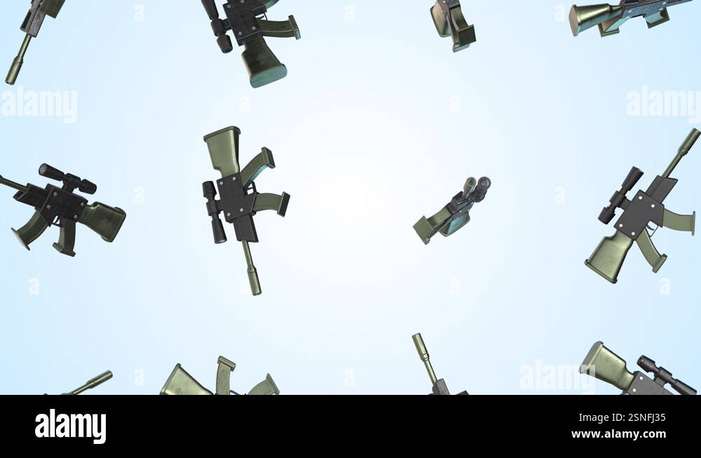 Sniper Rifles Falling on a Light Background. Military Weapons 3D. Gun ...