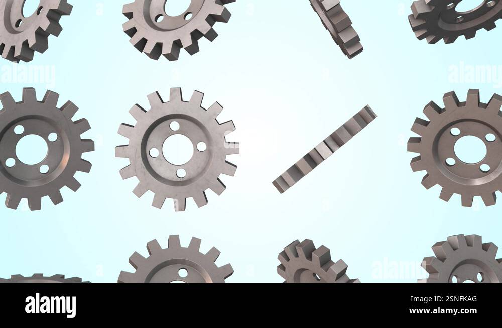 Gearwheels Falling on a Light Background. Gear 3D Animation. Setting ...