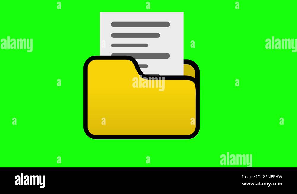 document folder or file icon loop animation on a green screen ...