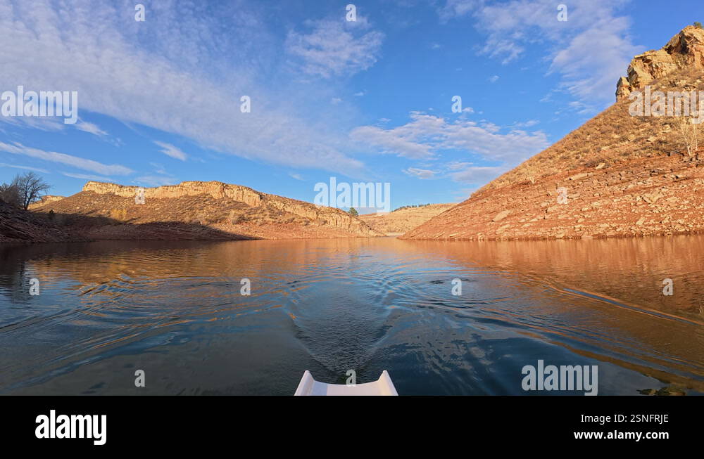 First person POV from a coastal rowing shell, sculling on Horsetooth ...