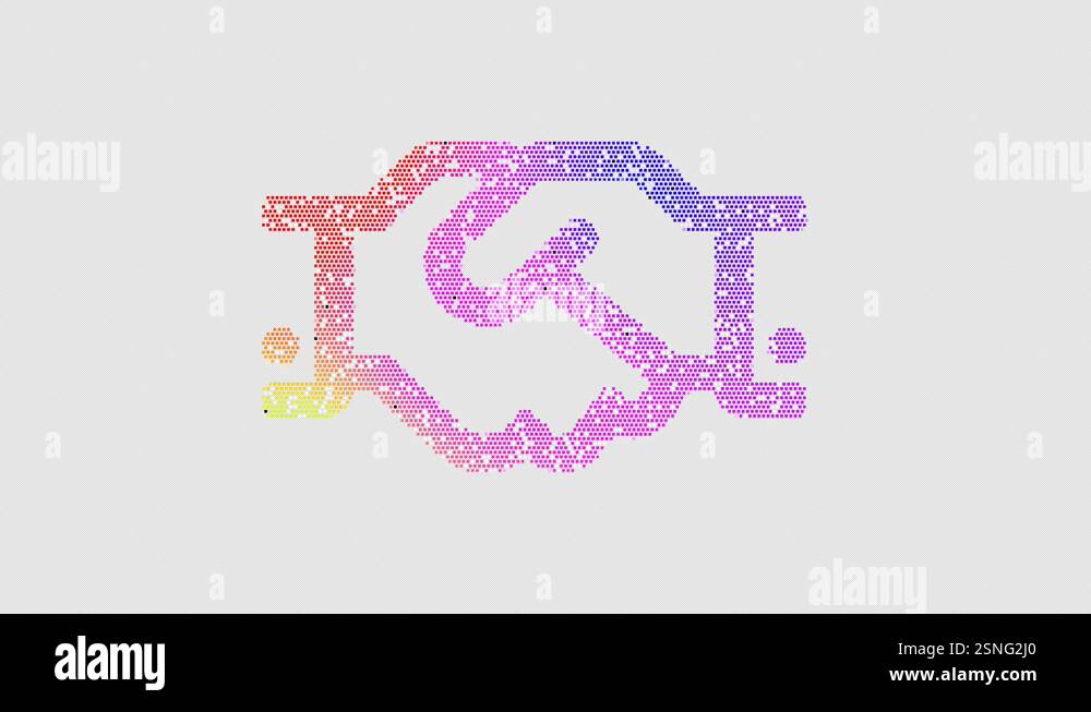 Icon handshake is made up of LED square shapes that shimmer and flicker ...