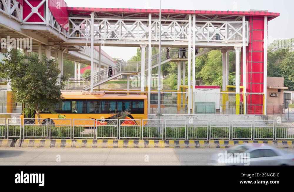 Panoramic View of Modern Metro Bus Station with Overhead Pedestrian ...