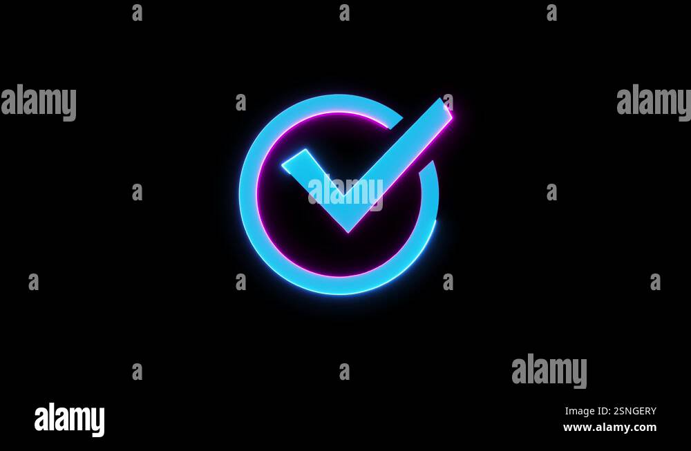 Tick mark icon neon sign. check mark icon animation on black background ...