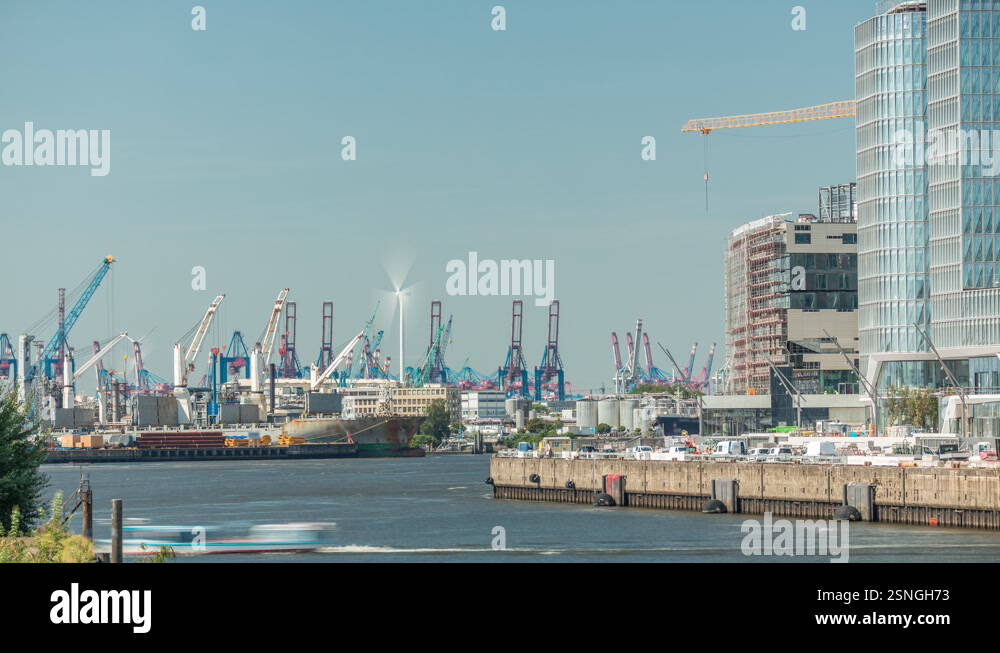 Hamburg cargo port timelapse, showing cranes, terminals, and container ships Stock Video Footage ...