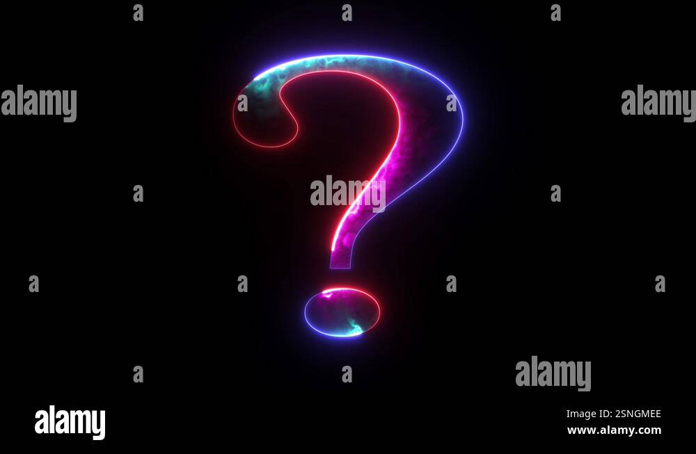 Blue and pink neon glowing question mark abstract black background ...