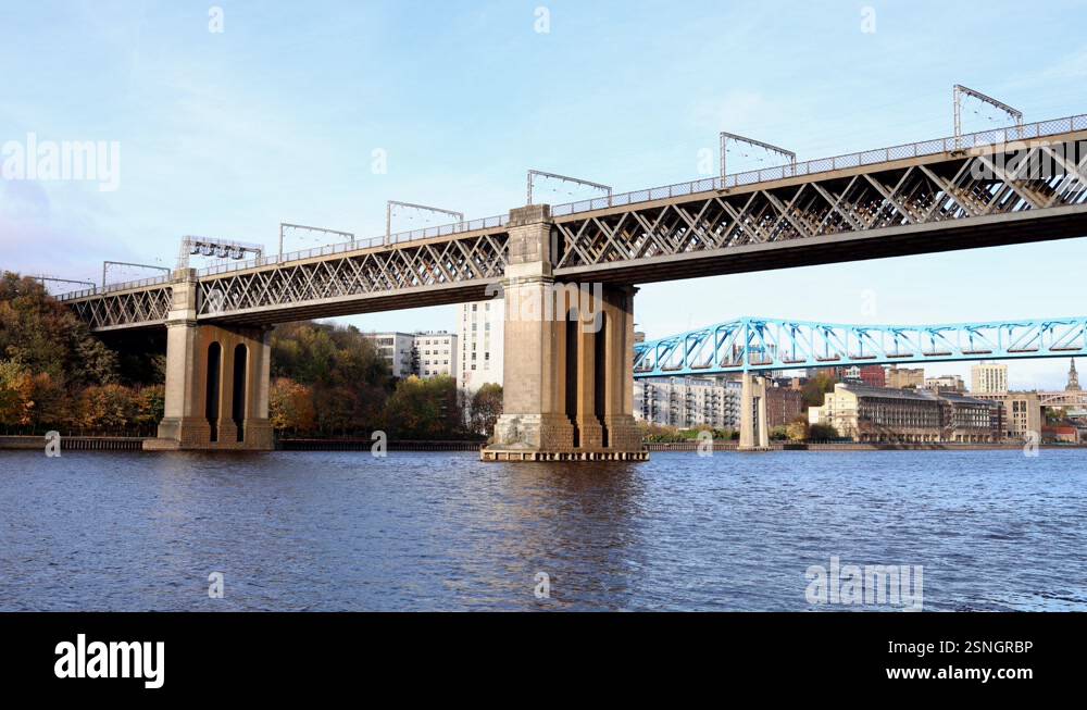 River Tyne famous bridges during golden hour. King Edward VII Bridge ...