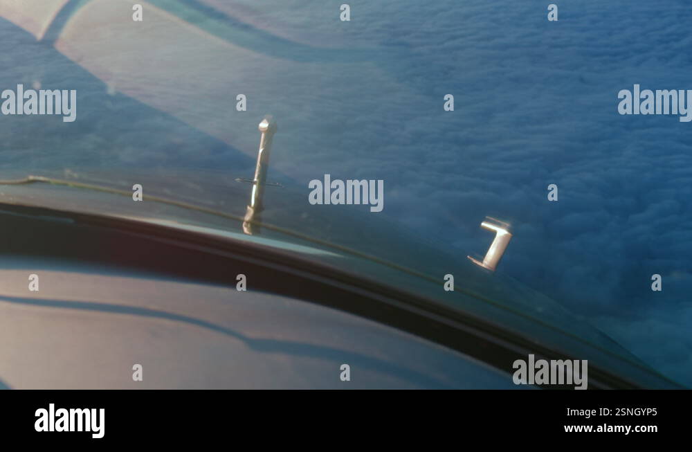 Exterior Probes on Aircraft Nose in Flight seen from Flight Deck Stock ...