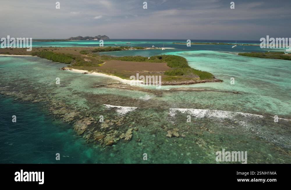 Turquoise waters and coral reefs around a small tropical island in los ...