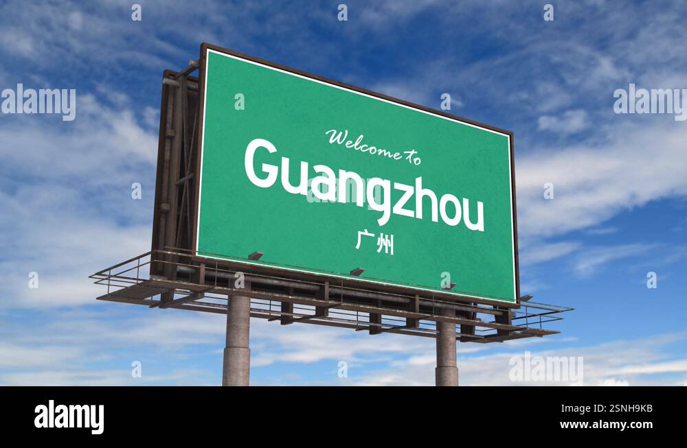 Welcome To Guangzhou Road Sign. Airplane Landing Guangzhou China Stock ...