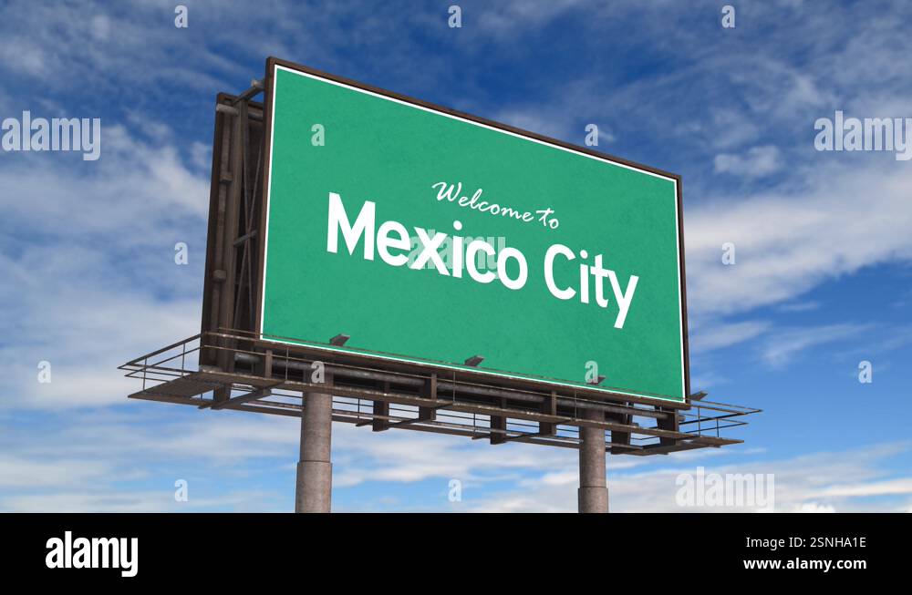 Welcome To Mexico City Road Sign. Airplane Landing Mexico City Mexico ...