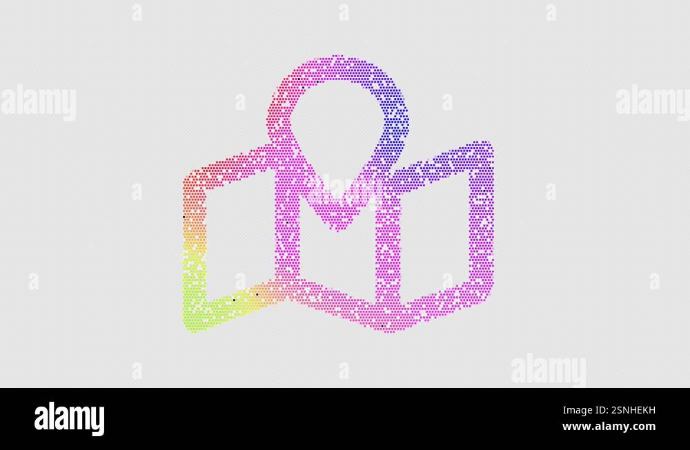 Icon map marked is made up of LED square shapes that shimmer and ...