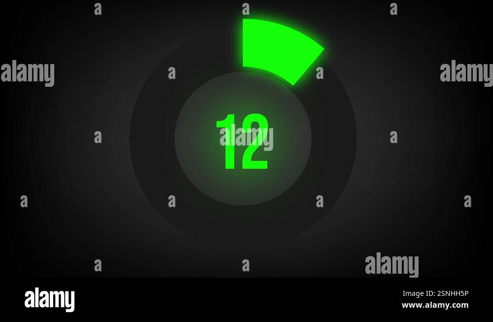 Numerical counting from 0 to 12. Circular progress bar with bright neon ...