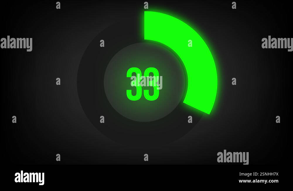 Numerical counting from 0 to 33. Circular progress bar with bright neon ...