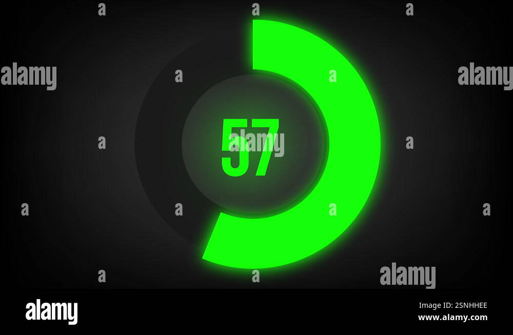 Numerical counting from 0 to 97. Circular progress bar with bright neon ...