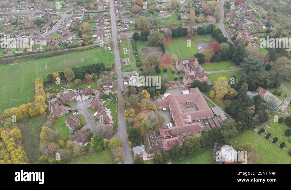 Orbital drone view of Shaw House, a historic Elizabethan mansion with ...