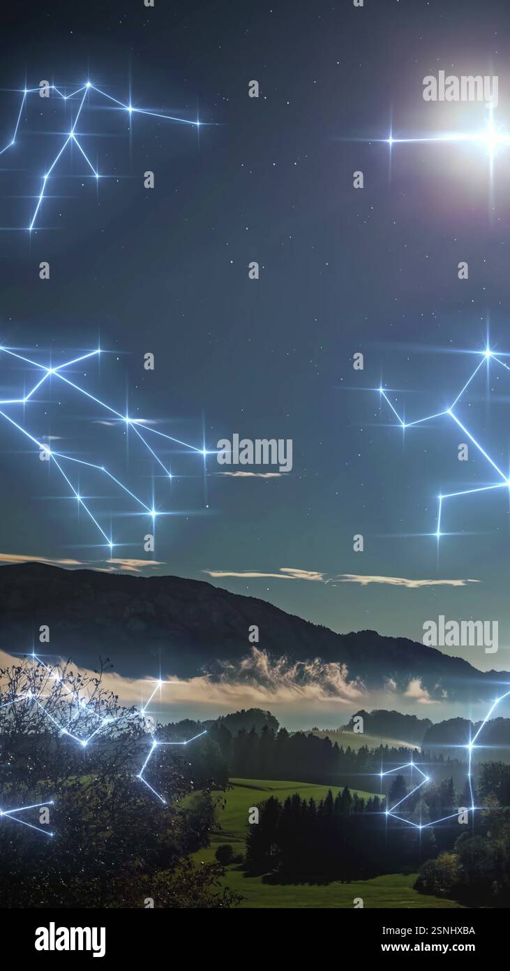 Stars in the night sky with Zodiac signs and symbols illustration and ...