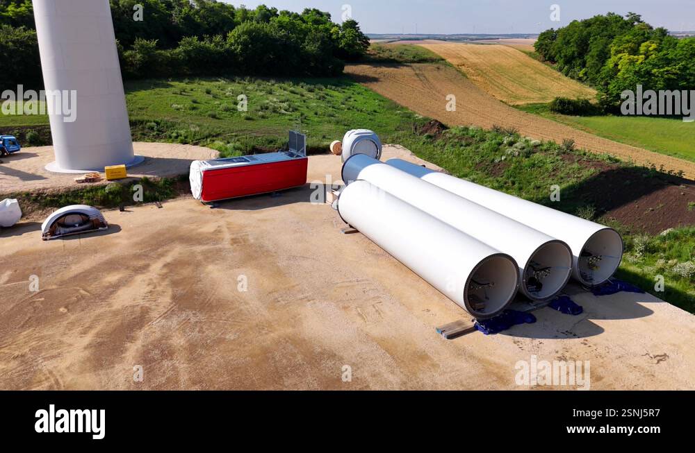 Wind Turbine Rotor Blades In Construction Site - Wind Turbine Under ...