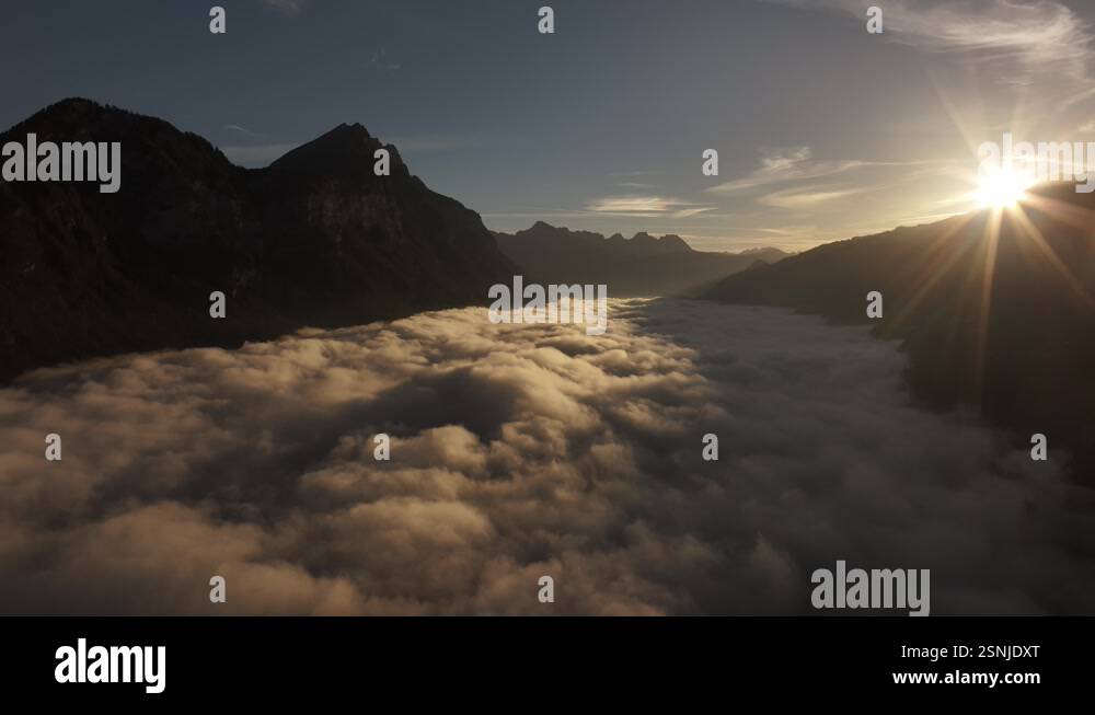 An aerial view of Lake Walensee, Switzerland, showcases a stunning sea ...