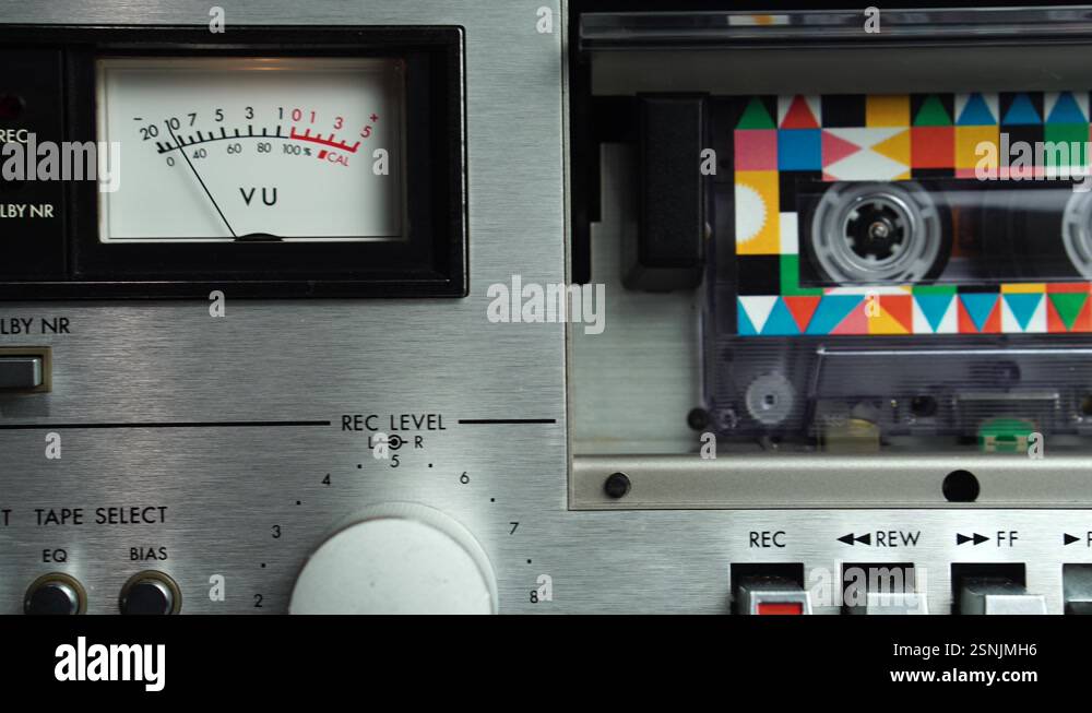 Vintage Audio Cassette Tape Playing in Deck With Analog VU Meters From ...