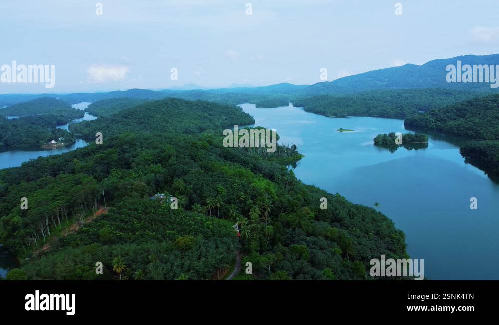 Biosphere reserve, Areal view of a Beautiful reservoir dam in Kerala ...