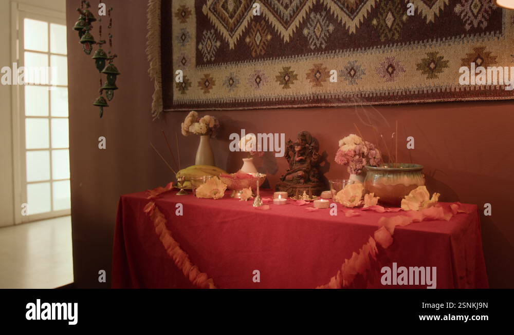 Traditional Home Hindu Altar with Decor and Statue of Deity Stock Video ...