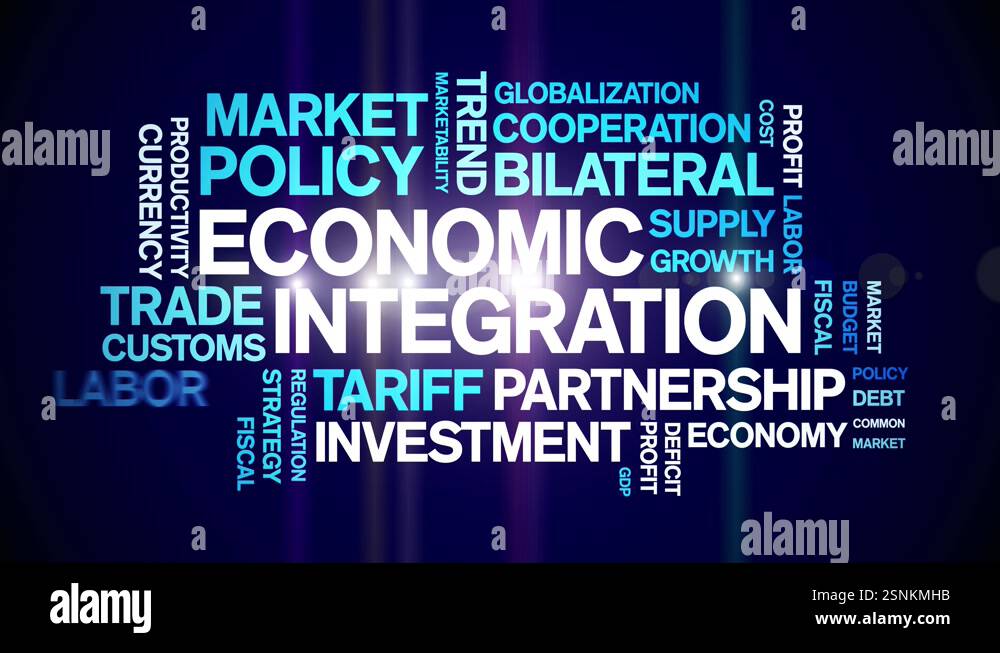 Economic integration animated word cloud,animation tag kinetic ...