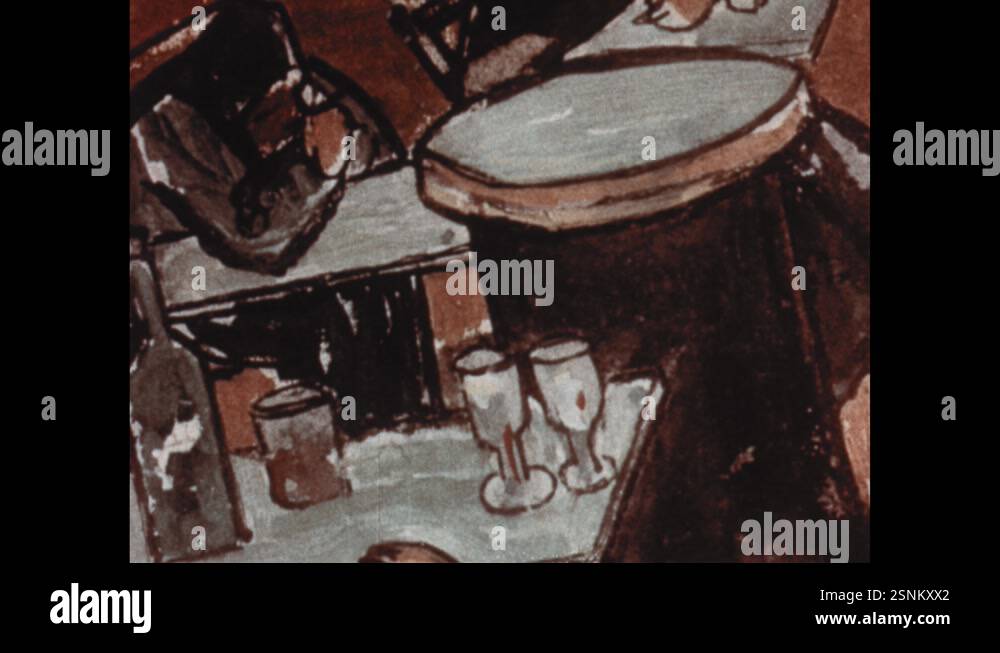 1960s: Vincent Van Gogh painting of interior of billiard hall. Details ...