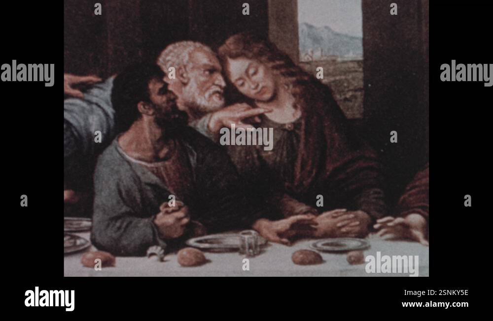 1950s: Leonardo da Vinci's fresco of The Last Supper. Central figure of ...