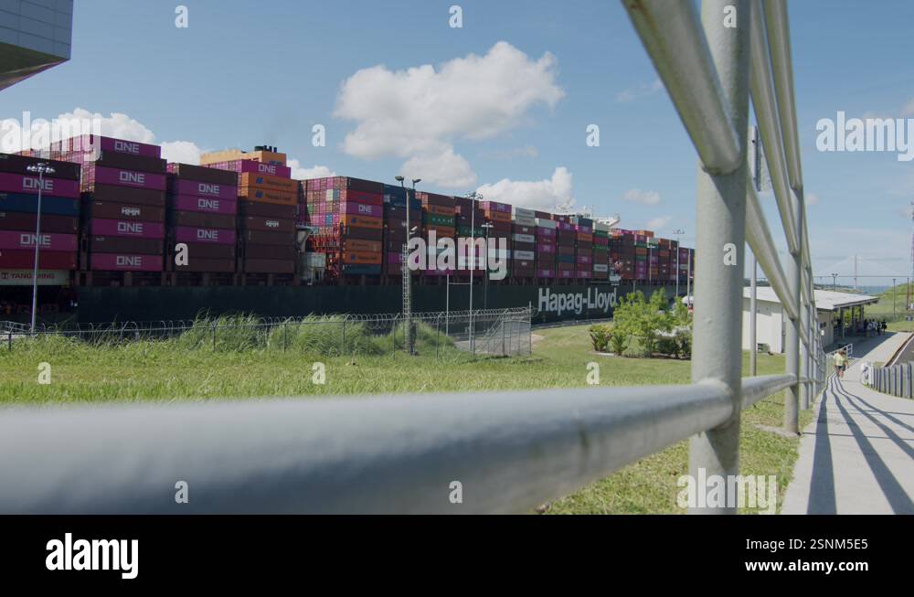 Ultra large Hapag Lloyd fully loaded container vessel sailing into the ...