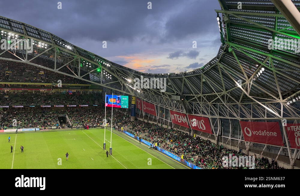 Clouds drift past from inside Aviva Stadium, Dublin during Rugby game ...