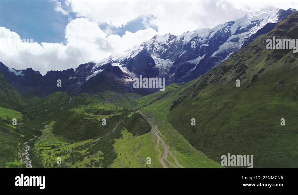 Approach to Humantay’s Green Valleys and Peruvian Mountain Peaks Stock ...