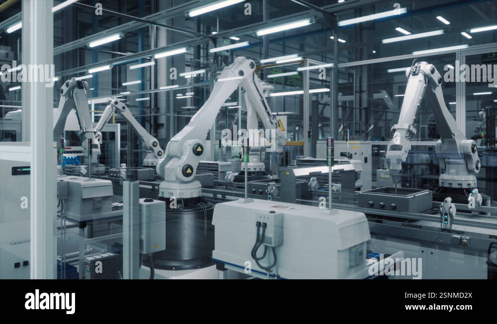 Autonomous Factory with White Robotic Arms Stock Video Footage - Alamy