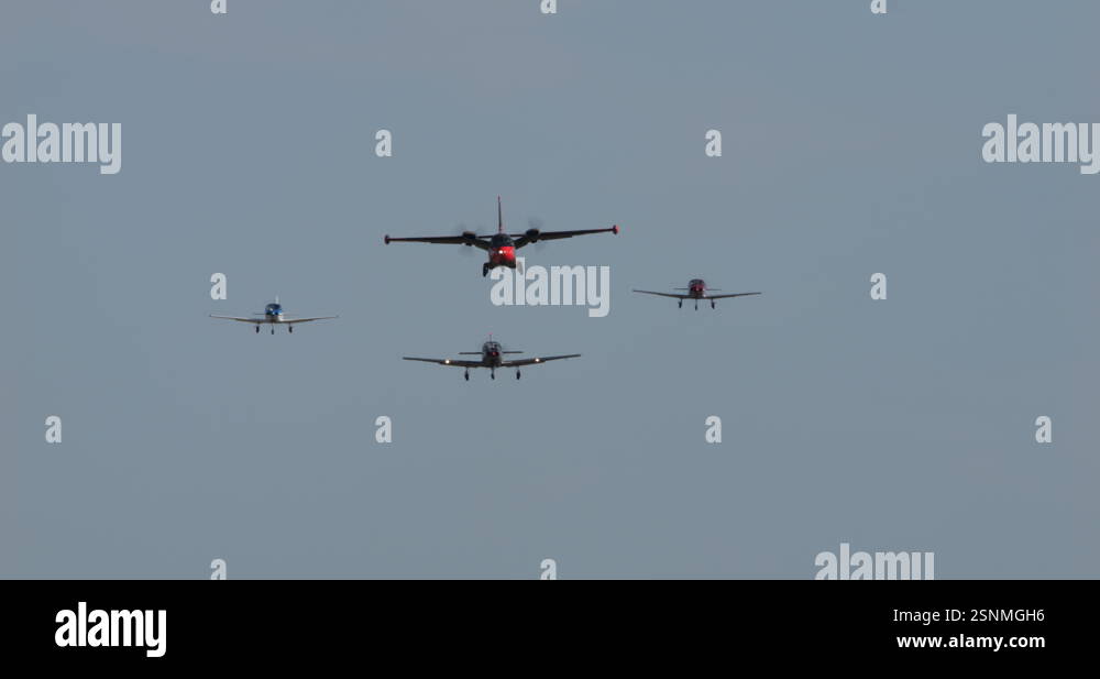 Tight Formation Of Four Historic Propeller Aircraft Flying Low With ...