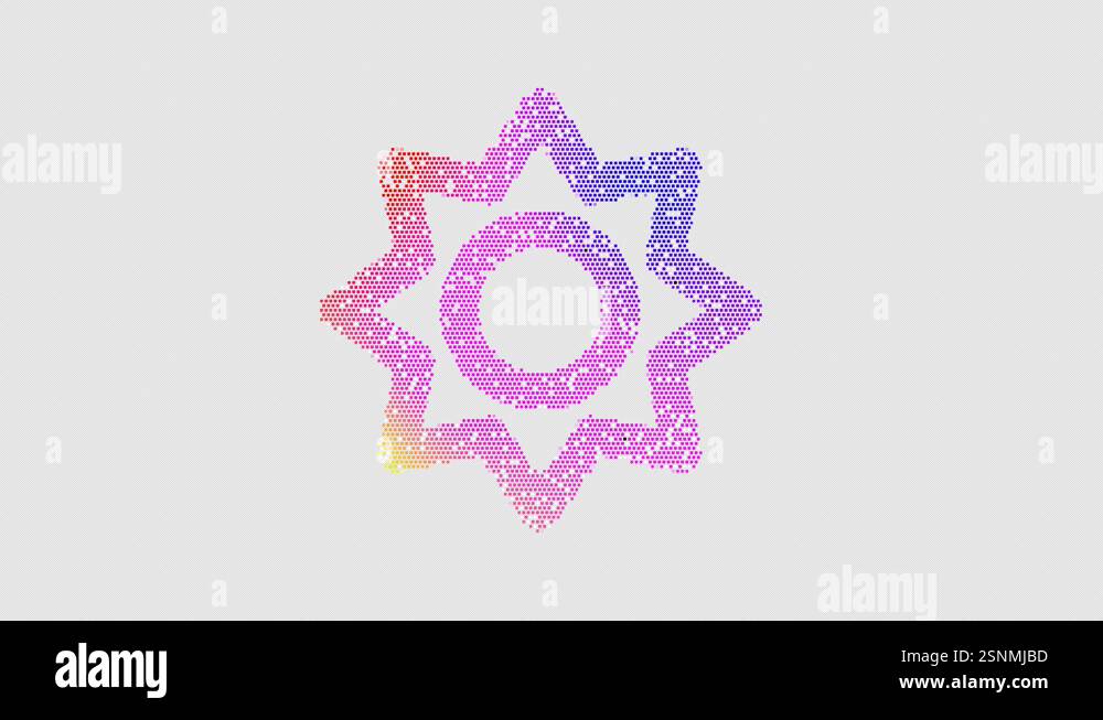 Icon sun is made up of LED square shapes that shimmer and flicker ...