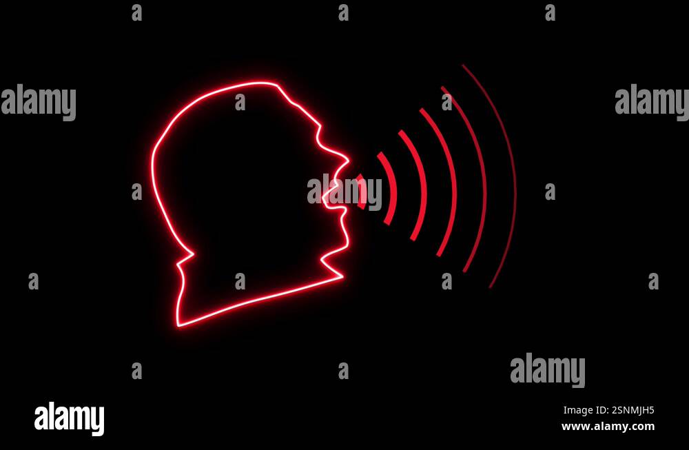Glowing red neon Human Talk logo sound wave voice technology outline ...