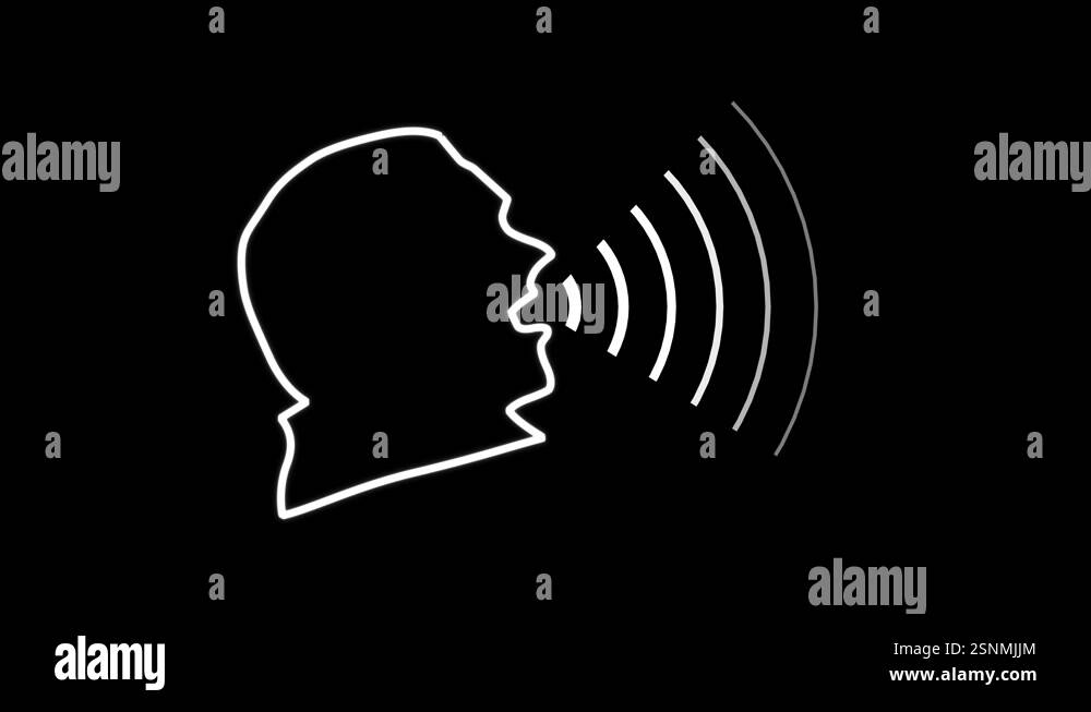 Glowing white neon Human Talk logo sound wave voice technology outline ...