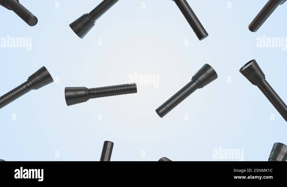 Flashlights Falling on a Light Blue Background. 3D Torch Light ...