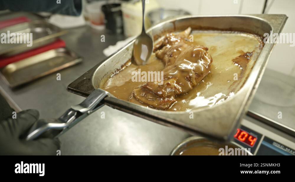 Process of Preparation of Meat Dishes by Chef Cook at Restaurant ...
