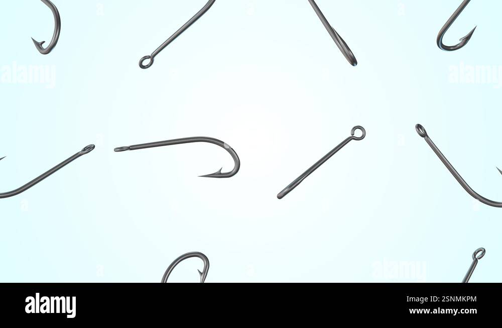 Fishing Hooks Falling on a Light Background. Fishhooks 3D Animation. 4K ...