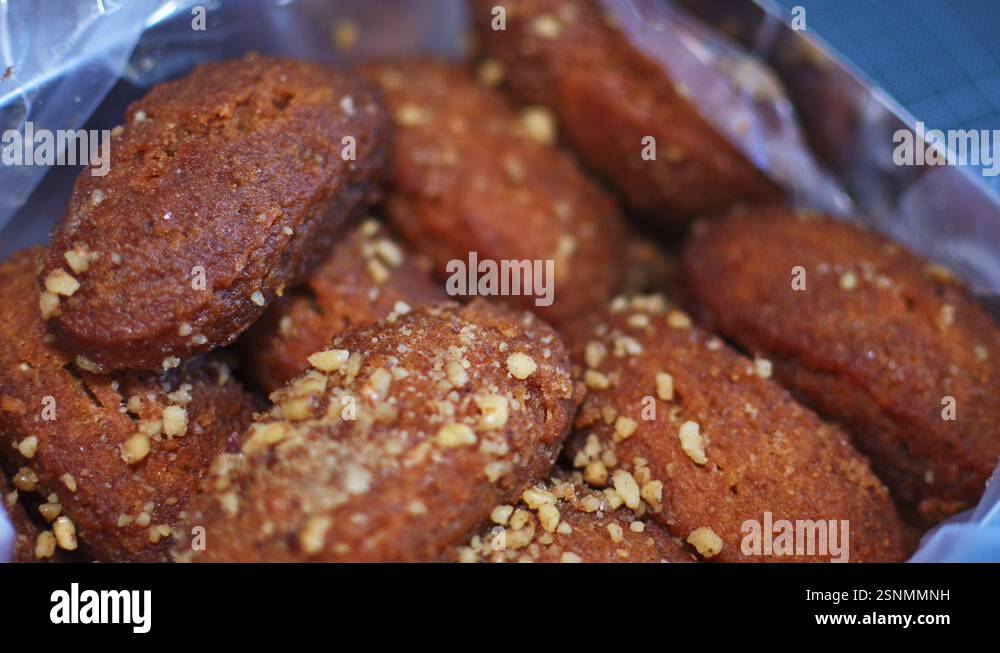 Top view footage shows 'melomakarona' Greek traditional desert Stock ...