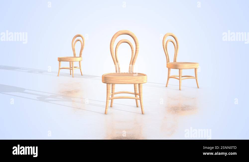 Stylized Wooden Chairs on a Reflective Floor. Wooden Chairs 3D ...