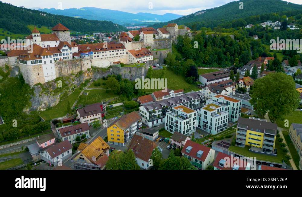 4K Drone Video of the Historic Festung Aarburg Castle in Aarburg ...
