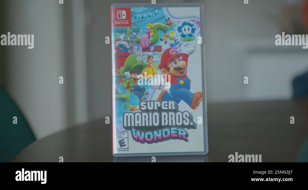 Close Up Tilt Down of a Super Mario Bros Wonder Video Game for the ...