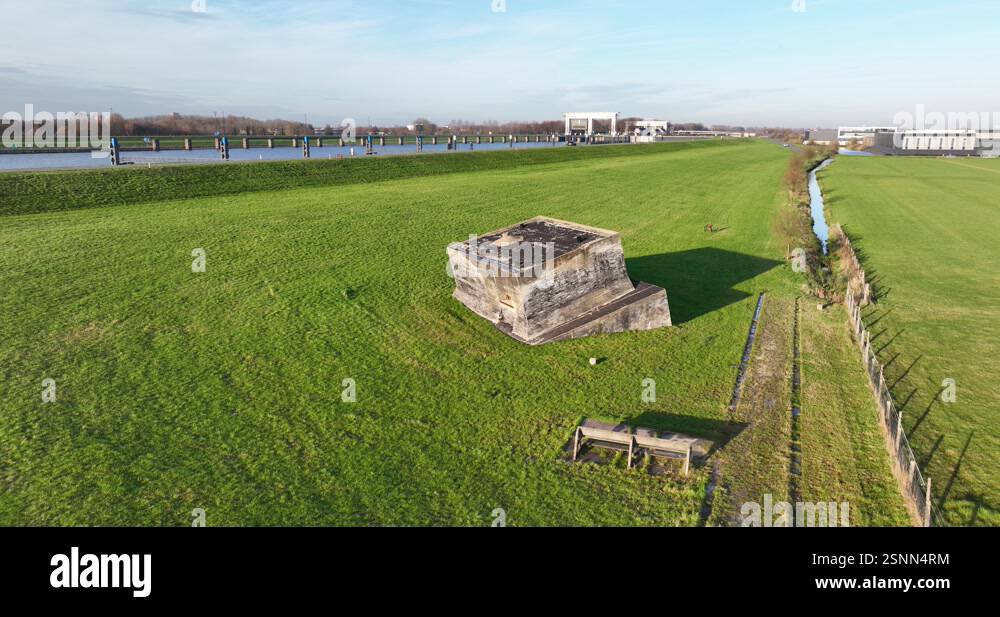 An aerial drone video of dutch world war 2 bunker, Vreeswijk oost ...