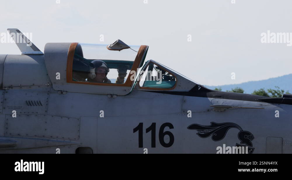 Close-Up of Military Pilot Opening Canopy in Soviet Cold War Fighter ...
