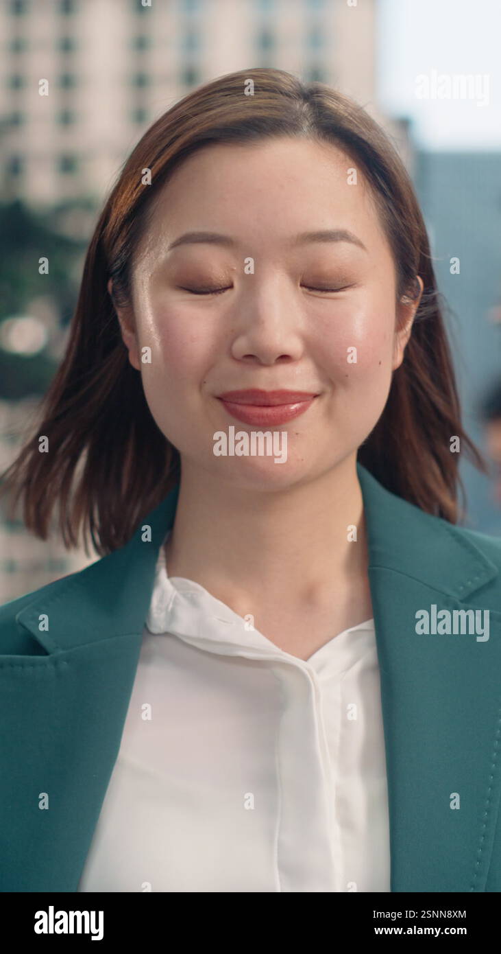 Vertical Screen Portrait Asian Female City Street Stock Video Footage ...