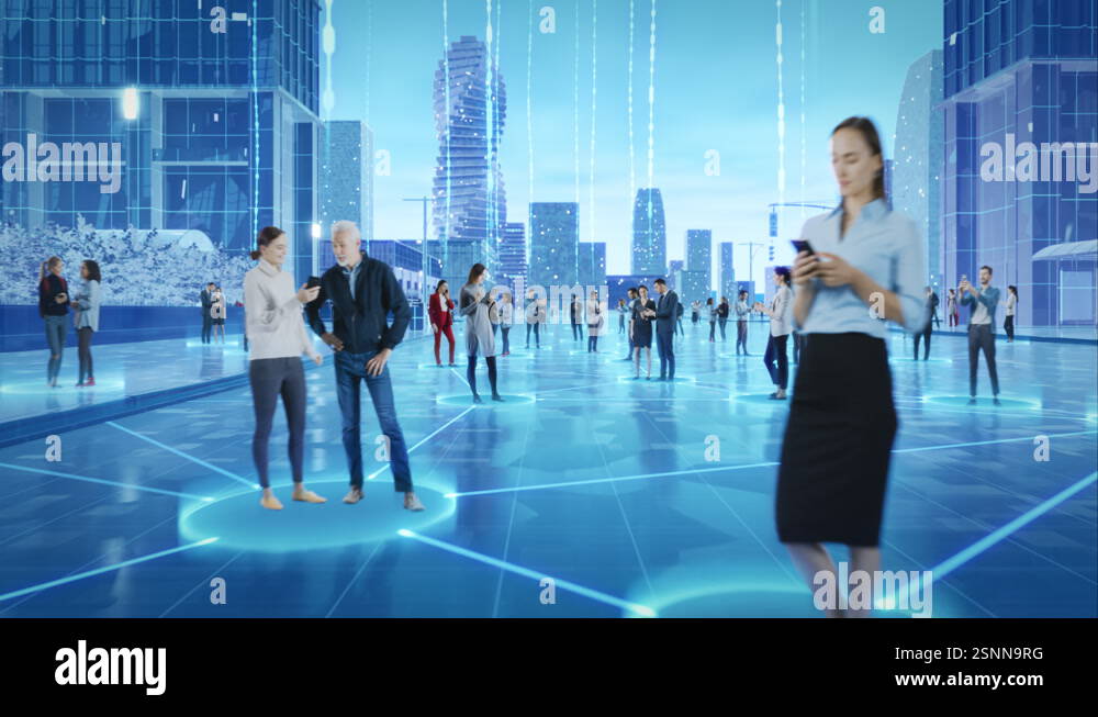 Digitized Virtualization of City with People Connecting Stock Video ...