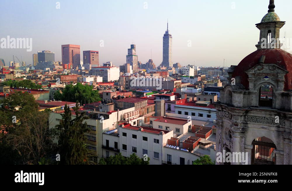 Aerial of Colonial Tower in Mexico City with Bustling Streets Stock ...