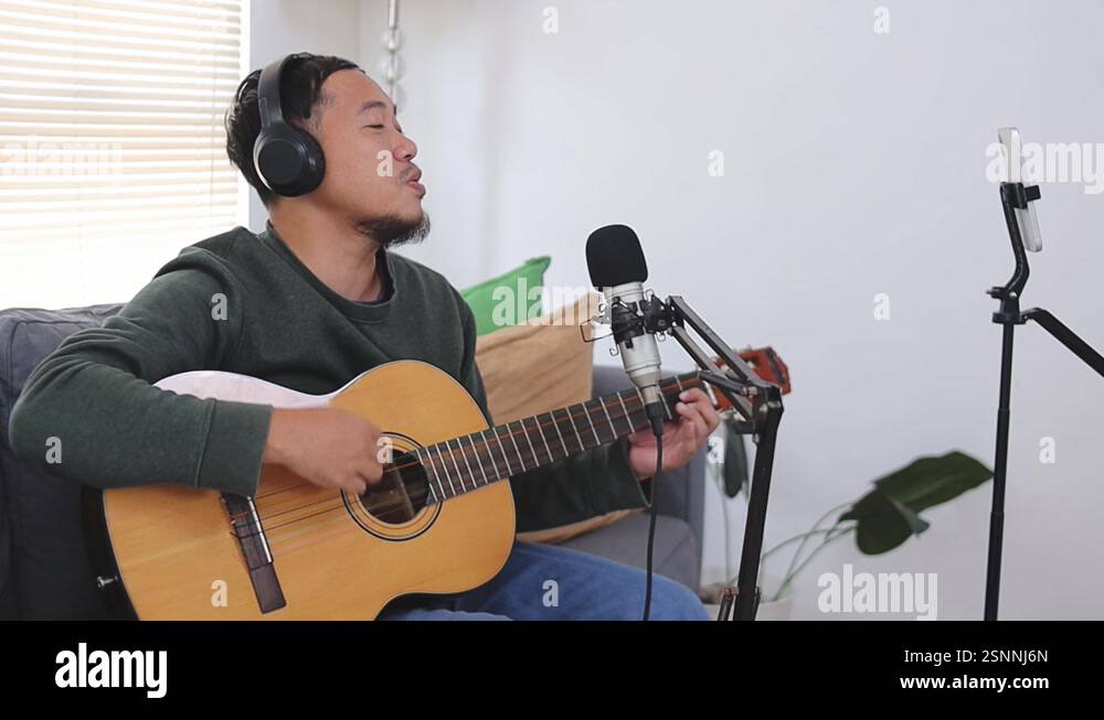 Man Musician Live Streaming Performance Playing Guitar Stock Video ...